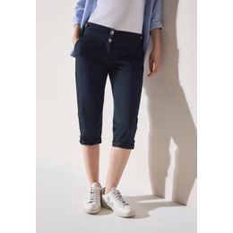 Caprihose Cecil "Style New York", Damen, Gr. 36, N-Gr, blau (universal blau), Web, Obermaterial: 98% Baumwolle, 2% Elasthan, unifarben, normal kniebedeckend, Hosen Caprihose, Sommerhose mit Knopfdetails am Bund, Topseller