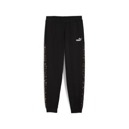 Trainingshose Puma "ESS GRAPHIC ANIMAL HIGH-WAIST SWEATPANTS FL G", M&auml;dchen, Gr. 164, N-Gr, schwarz (Puma schwarz), Fleece, Obermaterial: 68% Baumwolle, 32% Polyester, regular fit normal, Hosen Trainingshose, sportlicher Stil, f&uuml;r entspannte und sportliche Aktivit&auml;ten