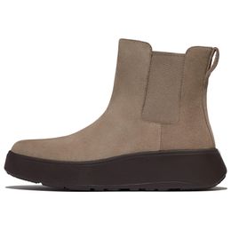 Chelseaboots fitflop "F-MODE", Damen, Gr. 42, beige (taupe), Elastischer Einsatz, Veloursleder, Schuhe Chelseaboots, Chunky Boots mit Plateausohle