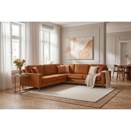 Ecksofa Home Affaire "Pinto Skandi, 290 cm, Chenille, Struktur, Ottomane links / rechts", brick rot, B:290cm H:89cm T:250cm, 100% Polyester, Sofas, Ecksofa, mit Keder, Massivholzf&uuml;&szlig;e Eiche ger&auml;uchert, Wellenunterfederung