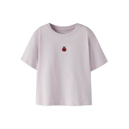 T-Shirt name it "NMFVICTORIA SS NREG TOP", M&auml;dchen, Gr. 92, lavender fog detail:ladybug embroidery, Jersey, Obermaterial: 100% Baumwolle, unifarben, Basic normal, Rundhals, Shirts T-Shirt