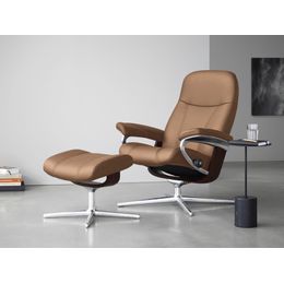 Relaxsessel stressless "Consul", braun (latte batick), B:78cm H:97cm T:70cm, Leder BATICK: BATICK ist ein leicht korrigiertes, durchgef&auml;rbtes und genarbtes M&ouml;belleder, bei dem die meisten Unebenheiten und Spuren in der Regel entfernt wurden., Sessel, Relaxsessel, mit Cross Base, Gr&ouml;&szlig;e S, M & L, Holzakzent Braun