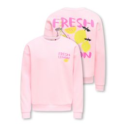 Sweatshirt KIDS Only "KOGCANASTA LS LOOSE PRINTED UB SWT", M&auml;dchen, Gr. 134/140, barely pink print:lemon, Sweatware, Obermaterial: 50% Baumwolle, 50% Polyester, bedruckt, unifarben, bequem normal, Rundhals, B&uuml;ndchen, Sweatshirts Sweatshirt, mit kleinem Brustdruck