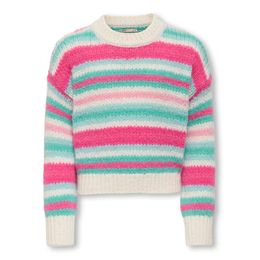 Strickpullover KIDS Only "KOGALYSSA LIFE LS STRIPE O-NECK CP KNT", M&auml;dchen, Gr. 158/164, rosa (birch stripes:seap, aqua s, bright a, fuchsiap, knock), Strick, Obermaterial: 100% Polyester, gestreift, Rundhals, Pullover Strickpullover