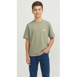 Jack & Jones T-Shirt JACK & JONES JUNIOR "JORNORREBRO TYPO TEE SS CREW NECK SN JNR", Jungen, Gr. 140, seagrass print:ss 26, Single Jersey, Obermaterial: 100% Baumwolle, bedruckt, relaxed fit normal, Rundhals, Shirts T-Shirt