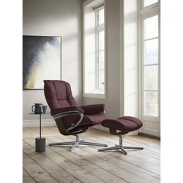 Relaxsessel stressless "Mayfair", rot (bordeaux batick), B:92cm H:103cm T:79cm, Leder BATICK: BATICK ist ein leicht korrigiertes, durchgef&auml;rbtes und genarbtes M&ouml;belleder, bei dem die meisten Unebenheiten und Spuren in der Regel entfernt wurden., Sessel, Relaxsessel, mit Cross Base, Gr&ouml;&szlig;e S, M & L, Holzakzent Braun