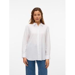 V&eacute;ro Moda Hemdbluse VERO MODA "VMLINN LINEN LS SHIRT WVN NOOS", Damen, Gr. XS (34), wei&szlig; (snow wei&szlig;), Web, Obermaterial: 55% Leinen, 45% Viskose, unifarben, Po-bedeckend, Blusen Hemdbluse, hochwertige Qaulit&auml;t mit Leinen
