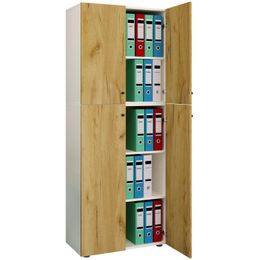 Aktenschrank Vcm "B&uuml;roschrank B&uuml;cher Ordner Aktenschrank Lona 5fach", braun (wei&szlig;, honig, eiche), B:70cm T:40cm, Obermaterial: 100% Holz Wood., Schr&auml;nke, Aktenschrank