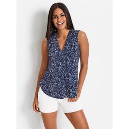 Shirttop Inspirationen, Damen, Gr. 40, marine, royalblau, bedruckt, 95% Viskose, 5% Elasthan, gemustert, V-Ausschnitt, Tops Shirttop