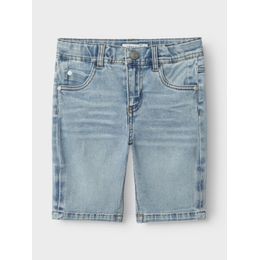 Shorts name it "NKMTHEO XSL DNM L SHORTS 1280-GY NOOS", Jungen, Gr. 116, N-Gr, blau (light blau denim (blank)), Web, Obermaterial: 68% Baumwolle, 27% Polyester, 3% Viskose, 2% Elasthan, unifarben, slim fit knielang, Hosen Shorts