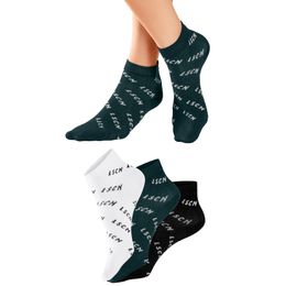 Kurzsocken LSCN BY LASCANA, Damen, Gr. 35-38, schwarz (1x schwarz, 1x wei&szlig;, 1x petrol), Baumwollmischung, gemustert, normal, Socken Kurzsocken, all over Logo Schriftzug