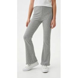 Jerseyhose name it "NKFNAKAL BOOTCUT LEGGING NOOS", M&auml;dchen, Gr. 134, N-Gr, grau melange (blank), Feinripp, Obermaterial: 95% Baumwolle, 5% Elasthan, meliert, unifarben, bootcut fit lang, Hosen Jerseyhose, mit ausgestelltem Bein