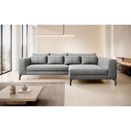 Ecksofa Home Affaire "Cross, mit softem Sitz, L-Form, wendbare Zierkissen, Breite 284 cm", grau (ashgrau), B:284cm H:82cm T:172cm, 100% Polyester, Sofas, Ecksofa, Couch mit vielen Kissen, stylische Kreuznaht, elegante Metallf&uuml;&szlig;e