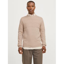 Jack & Jones Rundhalspullover JACK & JONES "JJJERRY KNIT CREW NECK AW24", Herren, Gr. S, beige (oatmeal detail:melange), Strick, Obermaterial: 57% Polyacryl, 43% Baumwolle, meliert, normal, Rundhals, Rippb&uuml;ndchen, Pullover Rundhalspullover, mit Struktur