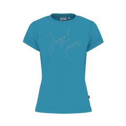 JOOP! T-Shirt JOOP JEANS "Tineta", Damen, Gr. M, turquiose aqua, Jersey, Obermaterial: 94% Baumwolle, 6% Elasthan, slim fit normal, Rundhals, Shirts T-Shirt, mit appliziertem Logo in Glitzeroptik