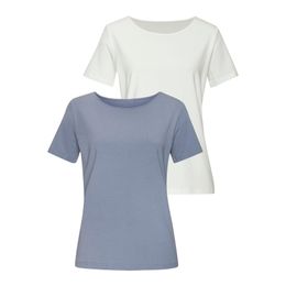 T-Shirt Lascana "mit Rundhals-Ausschnitt", Damen, Gr. 48/50, blau (hellblau, creme), Single Jersey, Obermaterial: 50% Baumwolle, 45% Modal (TENCEL&trade;), 5% Elasthan, unifarben, Basic, bequem, Rundhals, Shirts T-Shirt, aus elastischer Baumwoll-Modal-Qualit&auml;t, Topseller