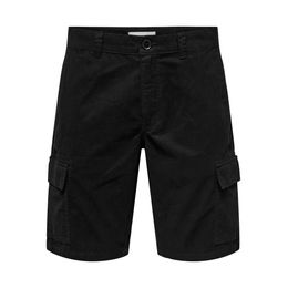 Only & Sons Cargoshorts ONLY & SONS "ONSTURIN SLIM TWILL CARGO SHORTS OTL", Herren, Gr. XS, N-Gr, schwarz, Web, Obermaterial: 65% Baumwolle, 35% Polyester, unifarben, slim fit knielang, Hosen Cargoshorts
