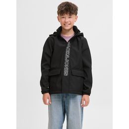 Jack & Jones Softshelljacke JACK & JONES JUNIOR "JJEMATT SOFTSHELL HOOD SN JNR", Jungen, Gr. 128, schwarz, Web, Obermaterial: 100% Polyester, unifarben, regular fit h&uuml;ftlang, Jacken Softshelljacke