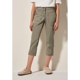 Caprihose Cecil "Style New York", Damen, Gr. 34, N-Gr, grau (smoky taupe), Web, Obermaterial: 98% Baumwolle, 2% Elasthan, unifarben, normal kniebedeckend, Hosen Caprihose, Sommerhose mit Knopfdetails am Bund