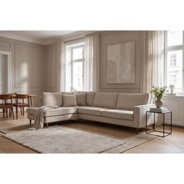 Ecksofa Home Affaire "Pinto Skandi, 290 cm, Chenille, Struktur, Ottomane links / rechts", creme, B:290cm H:89cm T:217cm, 100% Polyester, Sofas, Ecksofa, mit Keder, Massivholzf&uuml;&szlig;e Eiche ger&auml;uchert, Wellenunterfederung