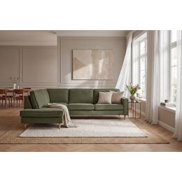 Ecksofa Home Affaire "Pinto Skandi, 290 cm, Chenille, Struktur, Ottomane links / rechts", gr&uuml;n, B:290cm H:89cm T:217cm, 100% Polyester, Sofas, Ecksofa, mit Keder, Massivholzf&uuml;&szlig;e Eiche ger&auml;uchert, Wellenunterfederung