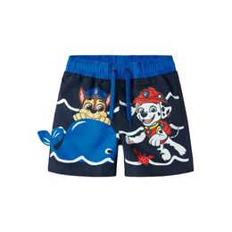 Badehose name it "NMMMIKI PAW LONG SWIMSHORTS CPLG", Jungen, Gr. 98, N-Gr, navy blazer, Polyester, bedruckt, unifarben mit Farbeinsatz, Badehosen Badehose, mit hochwertigem Paw Patrol Motiv