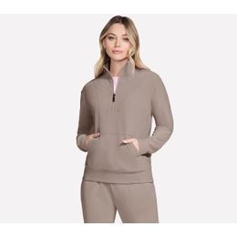 Rollkragenpullover Skechers "GOLUXE RIB 1/4 ZIP", Damen, Gr. L, grau, Obermaterial: 80% Polyester, 20% Elasthan, Pullover Rollkragenpullover