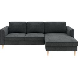 Ecksofa Home Affaire "Booster, whlw. mit Schlaffunktion & Bettkasten, Fu&szlig; Buche lackiert", dunkelgrau, B:232cm H:83cm T:161cm, 92% Polyester, 8% Polyamid, Sofas, Ecksofa, Recamiere beidseitig montierbar, L-Form, in Cord & Struktur, B: 232 cm
