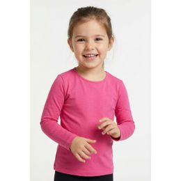 Langarmshirt happy girls, M&auml;dchen, Gr. 110, pink, Jersey, Obermaterial: 95% Baumwolle, 5% Elasthan, unifarben, figurbetont h&uuml;ftlang, Rundhals, abgesteppte Kante, Shirts Langarmshirt, in Basic-Form
