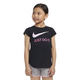 T-Shirt Nike Sportswear "NKG SWOOSH JDI S/S TEE", M&auml;dchen, Gr. 5 (110), schwarz (schwarz, rosa), Obermaterial: 60% Baumwolle, 40% Polyester, Rundhals, Shirts T-Shirt, f&uuml;r Kinder