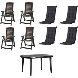 JARDIN Garten-Essgruppe &raquo;Aruba + Elise&laquo; Set, 9 tlg. 4 x Klappsessel graphit, 1 x Tisch graphit, 4 x Auflage black Baumwollmix, Polypropylen