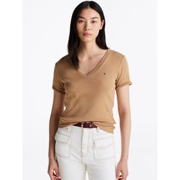 Tommy Hilfiger Damen T-Shirt &raquo;CODY V-NECK SHORT SLEEVE&laquo; mit V-Ausschnitt, Baumwolle, Slim Fit beige XS (34)
