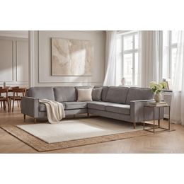 Ecksofa Home Affaire "Pinto Skandi, 290 cm, Chenille, Struktur, Ottomane links / rechts", grau, B:290cm H:89cm T:250cm, 100% Polyester, Sofas, Ecksofa, mit Keder, Massivholzf&uuml;&szlig;e Eiche ger&auml;uchert, Wellenunterfederung