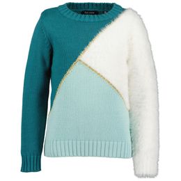 Strickpullover Blue Seven, M&auml;dchen, Gr. 116, gletscher, Strick, Obermaterial: 59% Baumwolle, 40% Polyamid, 1% Polyester, colorblocking, regular fit normal, Rundhals, Pullover Strickpullover