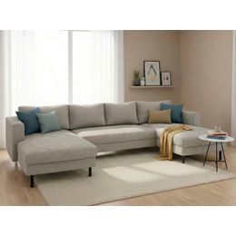 Wohnlandschaft Trendmanufaktur "Amazing II, wahlw. mit Schlaffunktion & Bettkasten, Fu&szlig; schwarz", grau, B:305cm H:81cm T:161cm, Sofas, Wohnlandschaft, Sofa in U-Form, in Cord, Struktur LEO o. Struktur LINO, Breite 305 cm