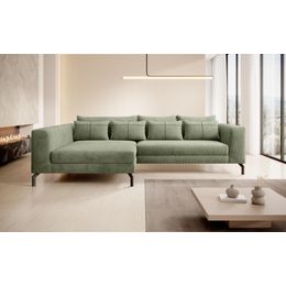 Ecksofa Home Affaire "Cross, mit softem Sitz, L-Form, wendbare Zierkissen, Breite 284 cm", gr&uuml;n (mayfly), B:284cm H:82cm T:172cm, 88% PES; 12% Nylon, Sofas, Ecksofa, Couch mit vielen Kissen, stylische Kreuznaht, elegante Metallf&uuml;&szlig;e