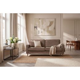 3-Sitzer Home Affaire "Pinto Skandi, 206 cm, Chenille, Struktur", braun, B:208cm H:89cm T:97cm, 100% Polyester, Sofas, 3-Sitzer, mit Keder, Massivholzf&uuml;&szlig;e Eiche ger&auml;uchert, Wellenunterfederung