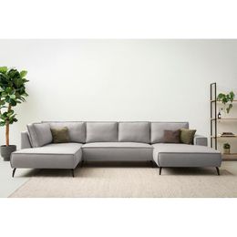 Home Affaire Wohnlandschaft &raquo;Tvinnu, moderne U-Form, Couch in Cord oder Webstoff in Leinenoptik&laquo; Recamiere rechts/links, schwarze Metallf&uuml;&szlig;e, bequeme 