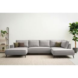 Home Affaire Wohnlandschaft &raquo;Tvinnu, moderne U-Form, Couch in Cord oder Webstoff in Leinenoptik&laquo; Recamiere rechts/links, schwarze Metallf&uuml;&szlig;e, bequeme 