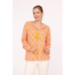 Zwillingsherz Damen Schlupfbluse &raquo;"Ovale Ranken"&laquo; Bindeband mit Tasseln, Langarm, V-Ausschnitt, Viskose orange SM (S/M)