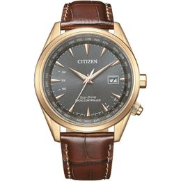 Citizen Herren Funkuhr Armbanduhr, Herrenuhr, Solar, Lederarmband, Saphirglas, Datum braun