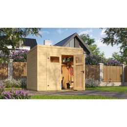 Weka Gartenhaus &raquo;BATU 2, 28 mm, Flachdach, darkgrey&laquo; 28 mm starke Blockbohlen beige Massivholz