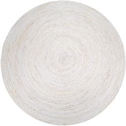 Paco Home Teppich &raquo;Viborg 595&laquo; rund 13 mm H&ouml;he Jute, Modern, Boho, Handgefertigter Natur-Teppich wei&szlig; Jute