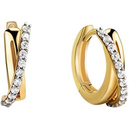 Firetti Damen Paar Creolen &raquo;Schmuck Geschenk Gold 375 Ohrschmuck Ohrringe bicolor&laquo; mit Zirkonia (synth.) gelb