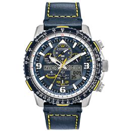 Citizen Herren Funkchronograph &raquo;Promaster Skyhawk "Blue Angels"&laquo; Armbanduhr, Herrenuhr, Solar, Stoppfunktion, Lederarmband blau