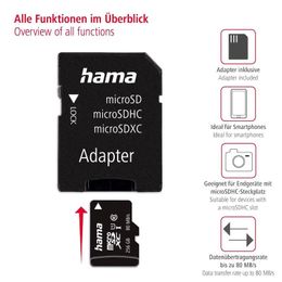 Hama Speicherkarte &raquo;microSD Karte, Memory Fast, + Adapter/Mobile, Class 10 UHS-I&laquo; (256 GB UHS-I Class 10 80 MB/s Lesegeschwindigkeit) schwarz besonders 