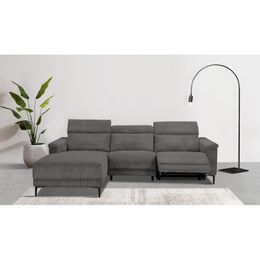 OTTO home Ecksofa &raquo;LUND Cord, L-Form, 261 cm, man. o. elektr. Relaxfunktion (mit USB-A)&laquo; und Kopfteilverstellung grau 100% Polyester