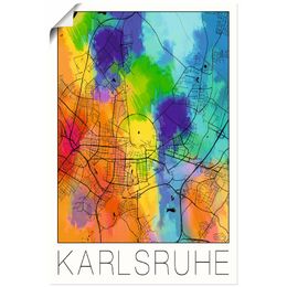 Artland Poster &raquo;Retro Karte Karlsruhe Aquarell&laquo; Deutschland 1 Stk. tlg. ohne Rahmen bunt