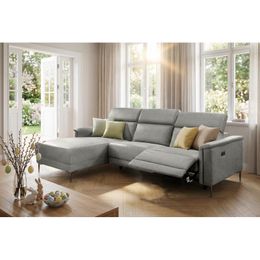 OTTO home Ecksofa &raquo;LUND, L-Form, 261cm, man. o. elektr. Relaxfunktion (mit USB-A)&laquo; und Kopfteilverstellung grau Webstoff 100% Polyester