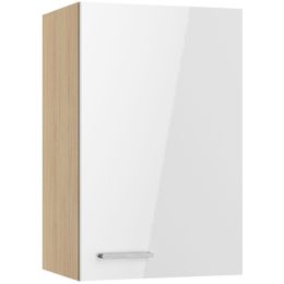 H&auml;ngeschrank KOCHSTATION "KS-Lucy", wei&szlig; glanz, eiche hell, B:45cm H:70,4cm T:34,6cm, Schr&auml;nke, H&auml;ngeschrank, Breite 45 cm, mit 1 T&uuml;r, 2 Einlegeb&ouml;den, Soft-Close